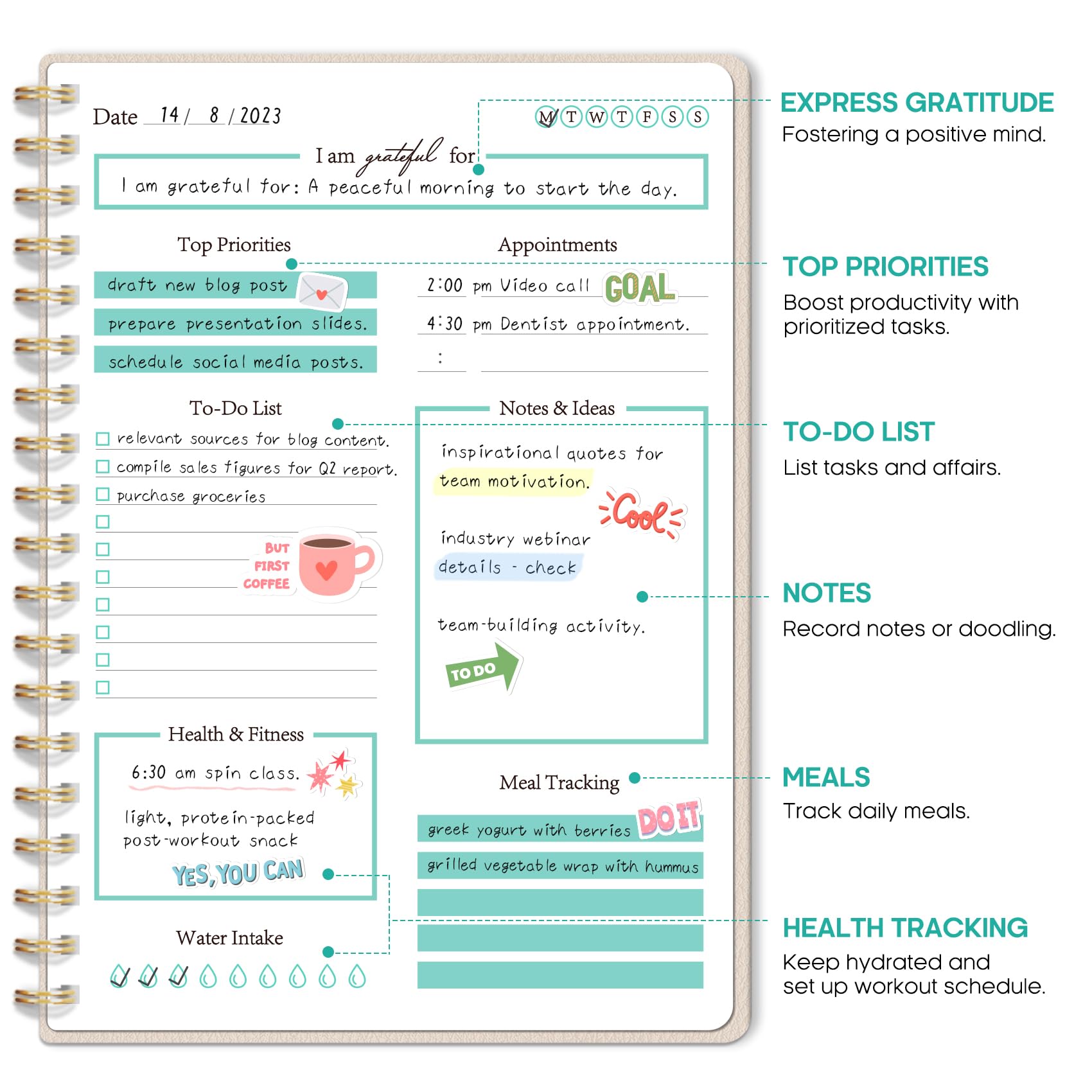 Aesthetic To Do List Notebook Planner - Simplified Undated Daily Planner to Stay Organized and Boost Productivity - Stylish Organizer Notebook for Office School Supplies, Light Gray