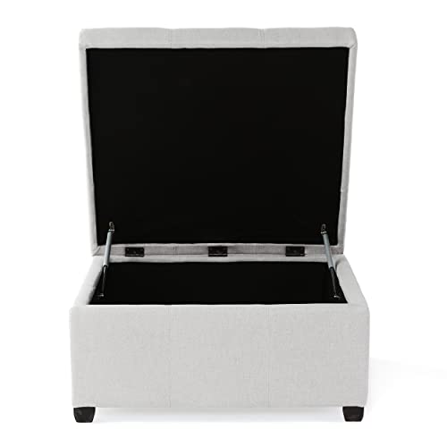 Christopher Knight Home Carlsbad Fabric Storage Ottoman, Light Grey 35.00”D x 35.00”W x 18.50”H