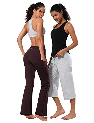 BUBBLELIME 29"/31"/33"/35" 4 Styles Women's Bootcut Yoga Pants Tummy Control - Side Pockets_MAHOGANYMAROON XL_29" Inseam