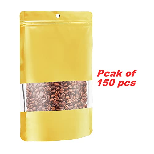 BAAGGNAA 150 Pack Stand up Matte Metallic Ziplock Bags with Clear Front Window Heat-Sealable Resealable Solid Color Pouches for Food Storage Containers Organizer(Gold,5.5 * 7.9 inch,Pack of 150)