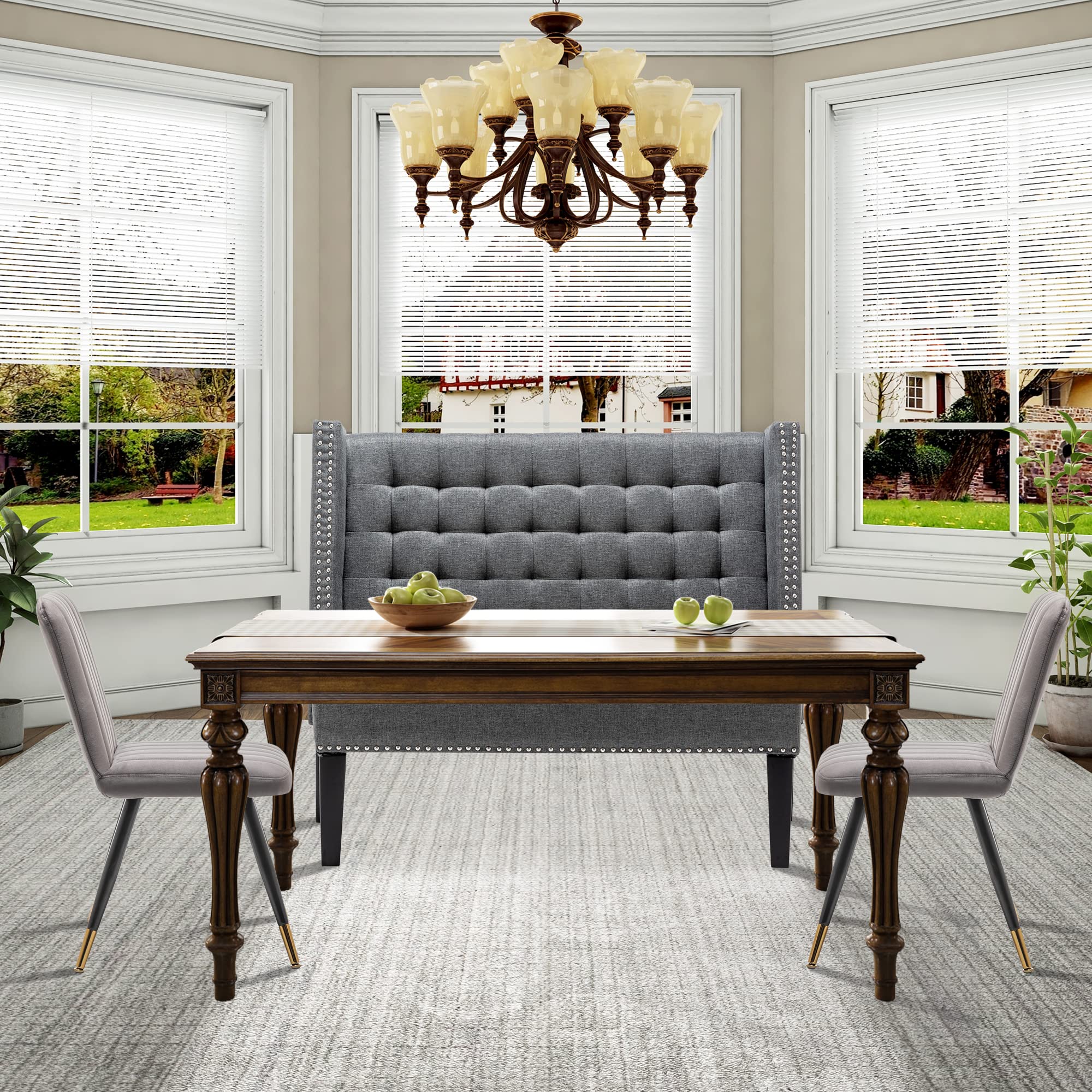 Andeworld Modern Loveseat Settee Bench Sofa Upholstered Banquette Couch for Dining Living Room Hallway or Entryway Seating Funiture with Wooden Legs,Slate