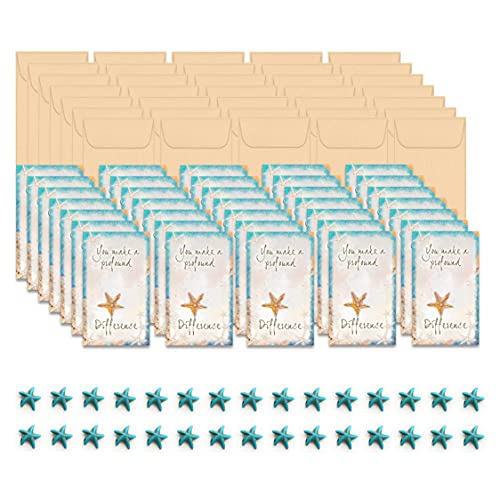 Smiling Wisdom - Bulk 30 Sets - Starfish Story You Make a Difference - Employee Appreciation Mini Greeting Card and Keepsake Gift Sets - 90 Pieces (Starfish - Kraft Envelopes)
