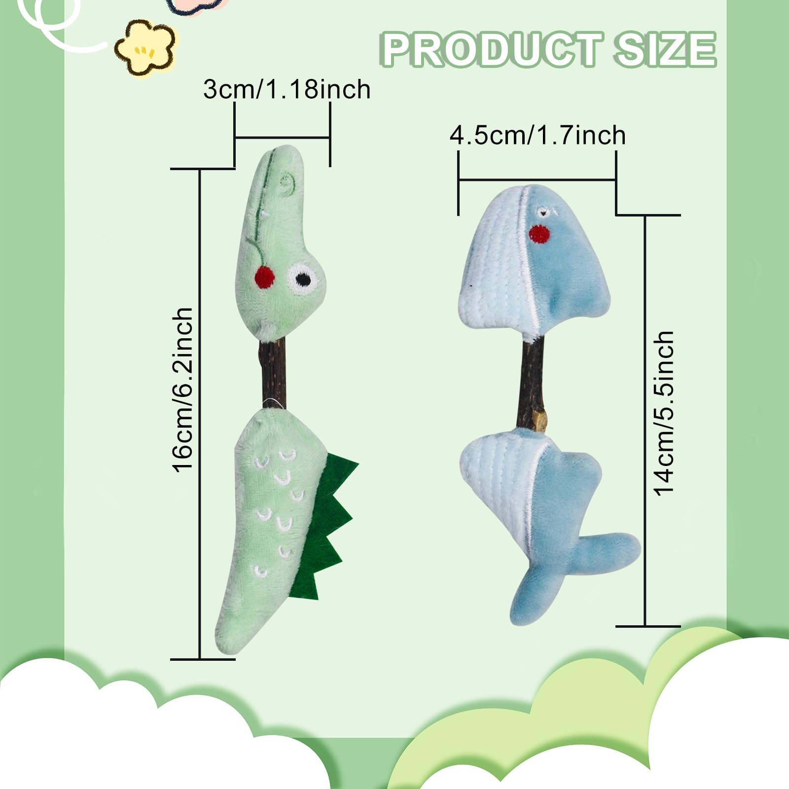 Andiker Silvervine Chew Sticks Cat Toy, 2PCS Animal Shape Kitten Teething Toys with Silvervine Sticks for Indoor Cats, Cute Cat Molar Sticks Plush Toy for Cat Teeth Cleaning Chewing (Crocodile+Whale)
