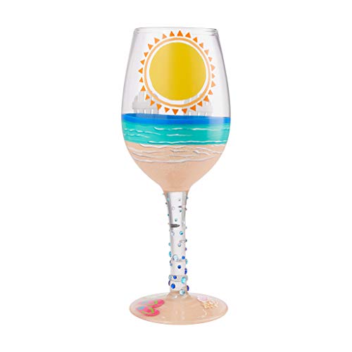 Enesco Designs by Lolita Sun on The Beach Artisan Hand-Painted Wine Glass, 1 Count (Pack of 1), Multicolor