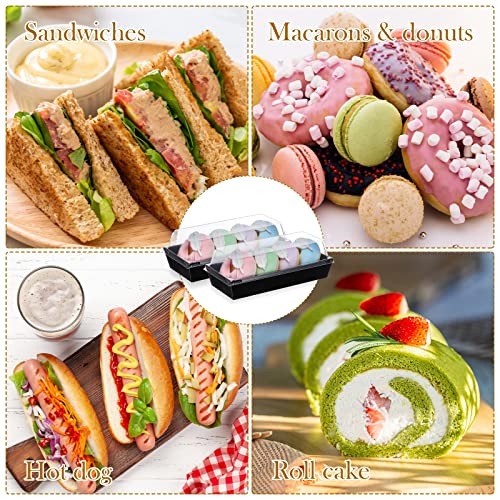 Didaey 100 Pcs Paper Charcuterie Boxes with Clear Lids 7.5 x 3.3 x 2.6'' Plastic Roll Cake Box Rectangle Sandwich Boxes Disposable Food Containers for Hot Dog Sushi Chocolate Strawberry (Black)