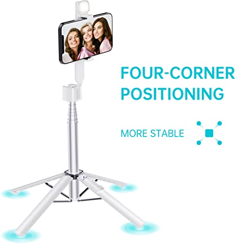 Ambertronix 40β Selfie Stick Tripod Quadrapod, Onboard Light, Wireless Bluetooth Remote, Extendable, Stainless Steel, 3 Light Modes, 9 Brightness Levels, Compatible with All iPhone & Android Devices