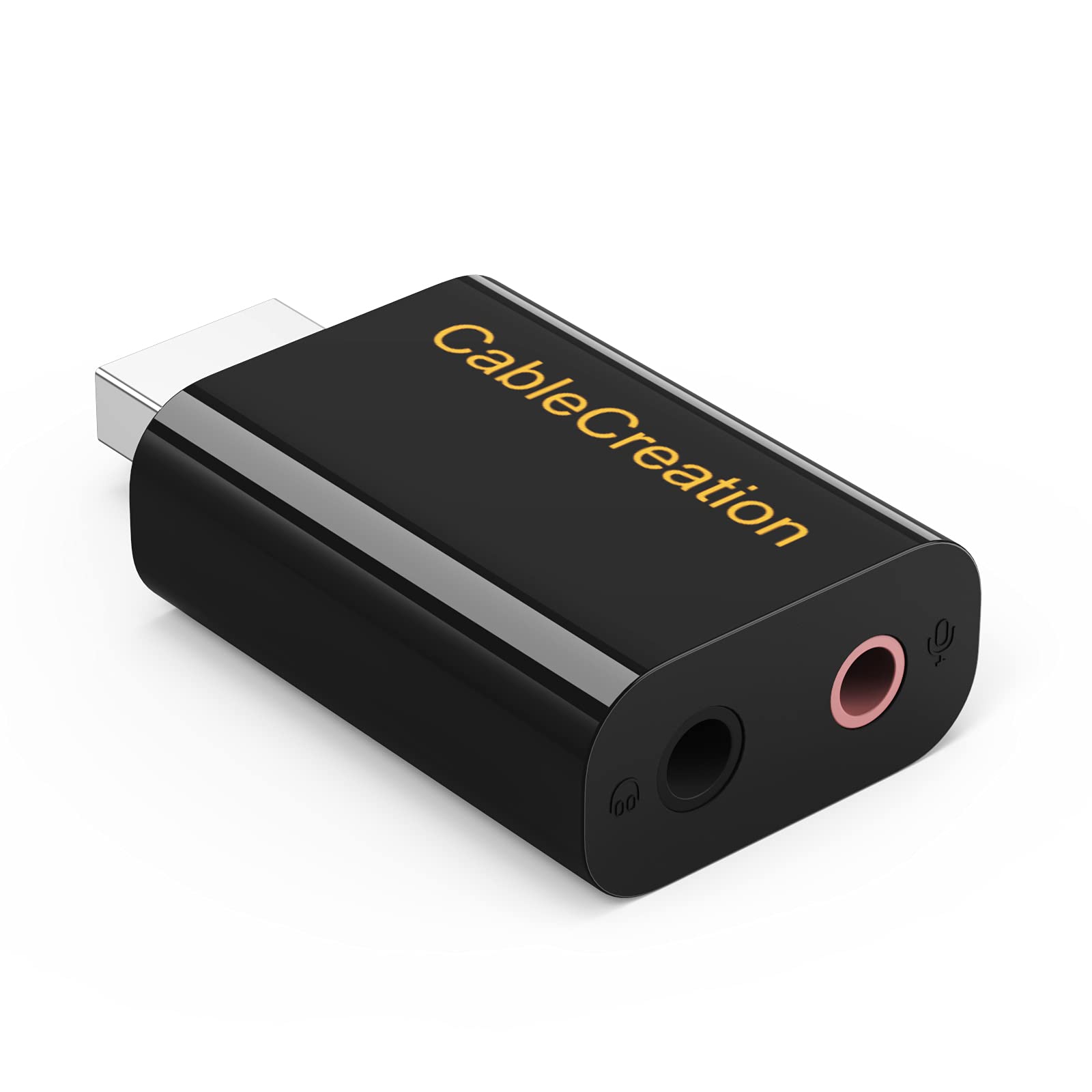 USB Audio Adapter with 3.5mm Jack, CableCreation USB External Stereo Sound Card with 3.5mm Earphone and Microphone for PS4, PS5, Windows, Mac, Linux, Plug and Play, Black