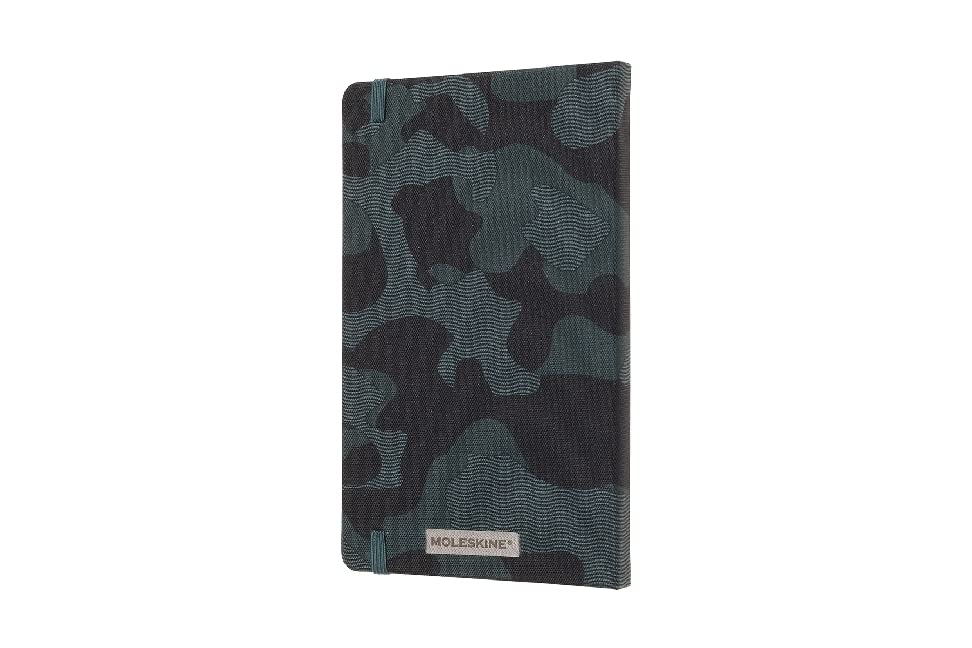 Moleskine Limited Collection Blend Textile Notebook, Hard Cover, Large (5" x 8.25") Ruled/Lined, Camo Green, 240 Pages