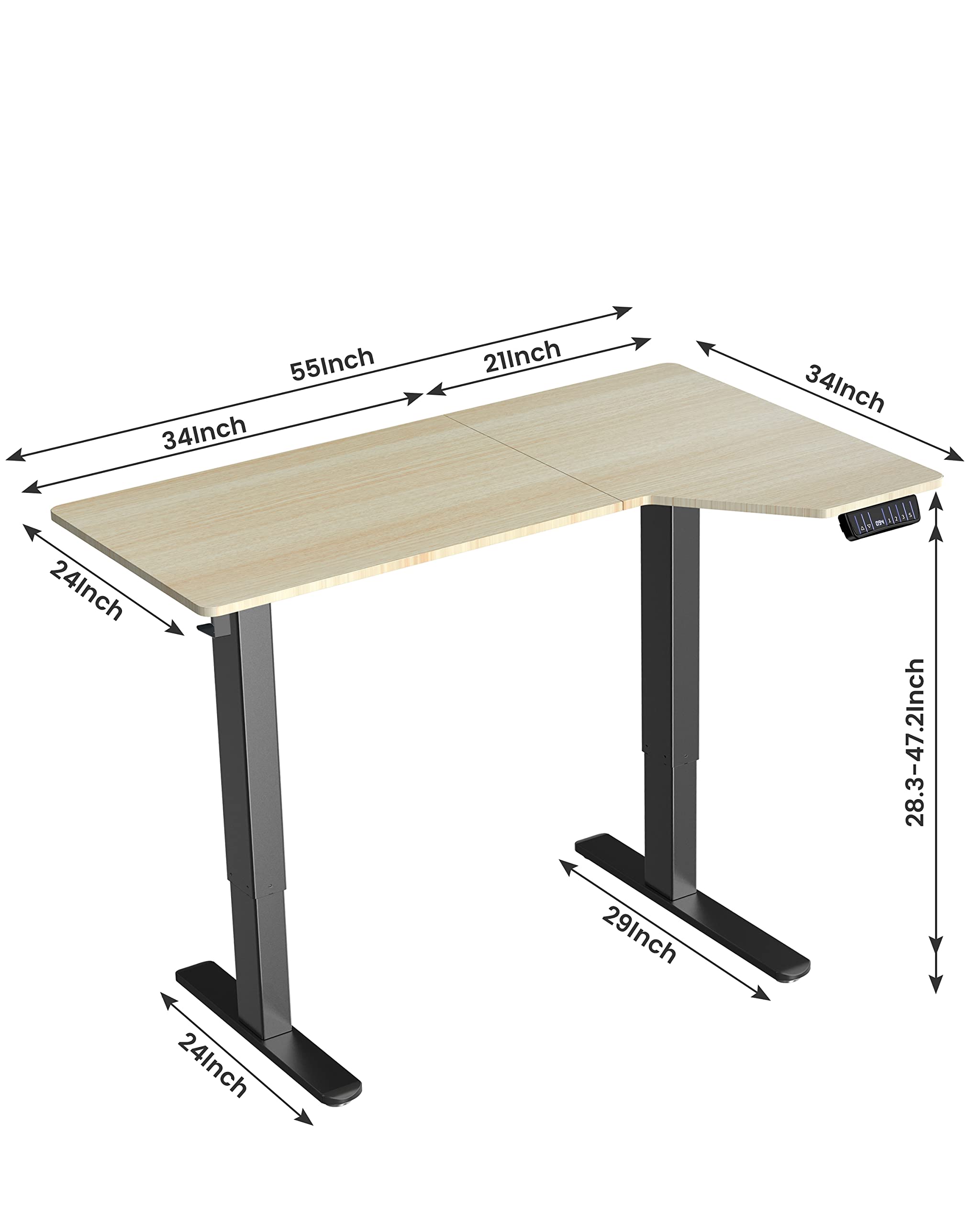 Totnz Electric Standing Desk, Height Adjustable Sit Stand up Desk, L-Shaped Memory Home Office Desk with Hook, 55 x 34 inch
