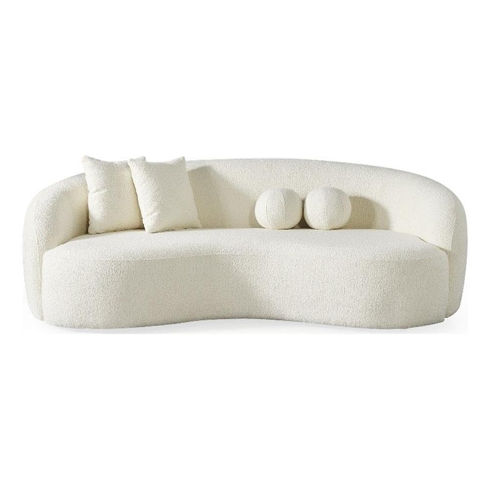 ASHCROFT Bodrum Living Room Modern French Knitted Boucle Fabric Upholstered Sofa in Cream