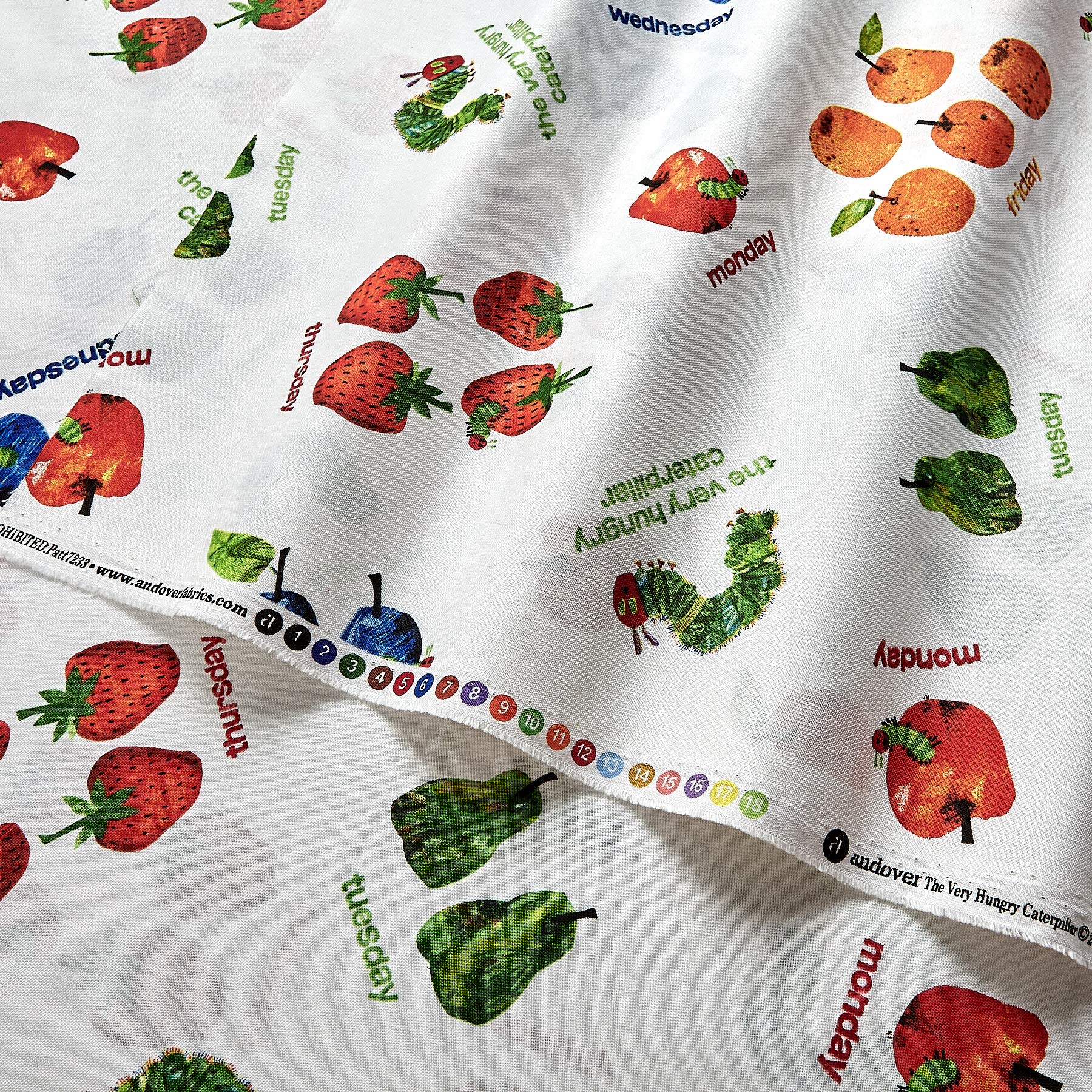 Andover The Very Hungry Caterpillar Dots Small Scattered Fruit White Fabric by The Yard