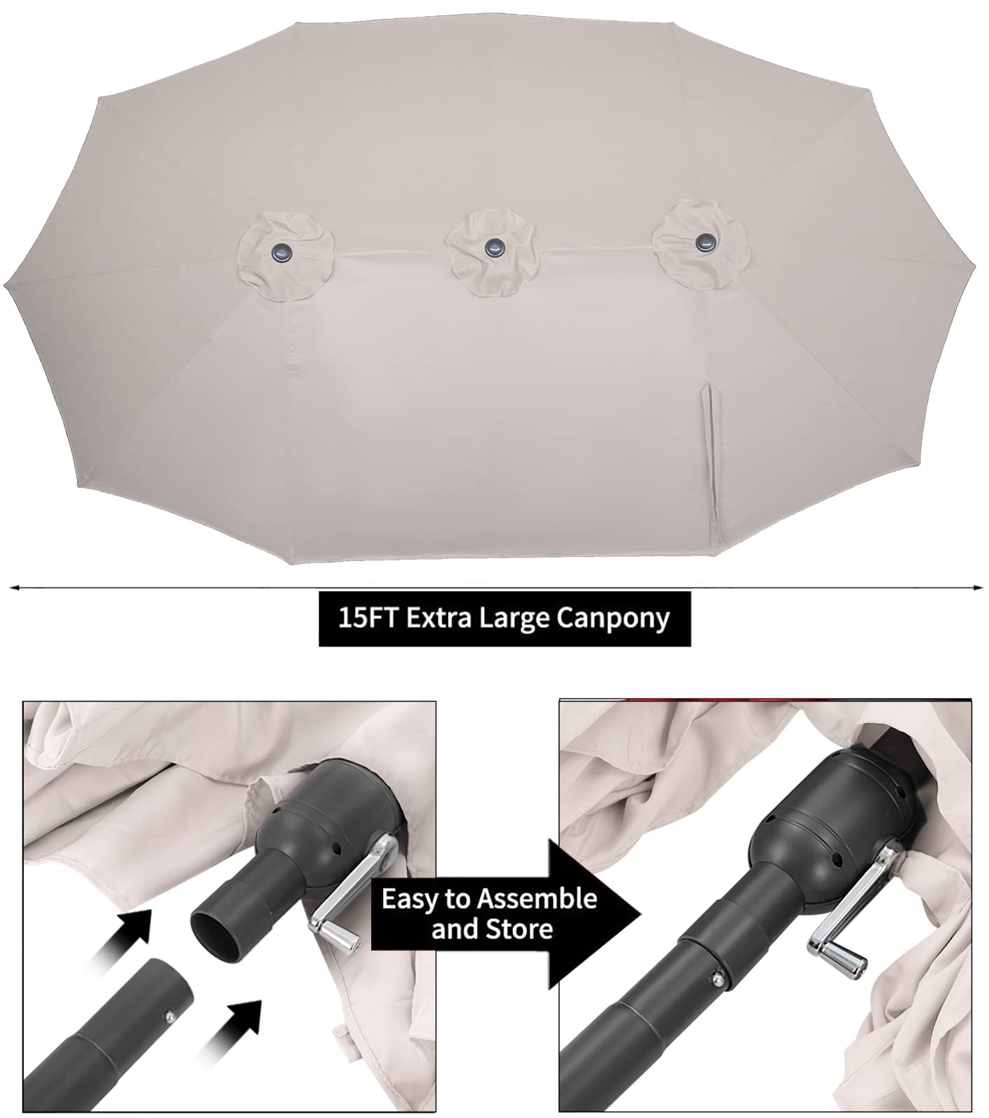 AECOJOY 15x9ft Double-Sided Patio Umbrella Outdoor Market Umbrella Large Sunbrella Table Umbrellas with Crank Air Vents for Deck Pool Patio (1.9" Pole,Red)