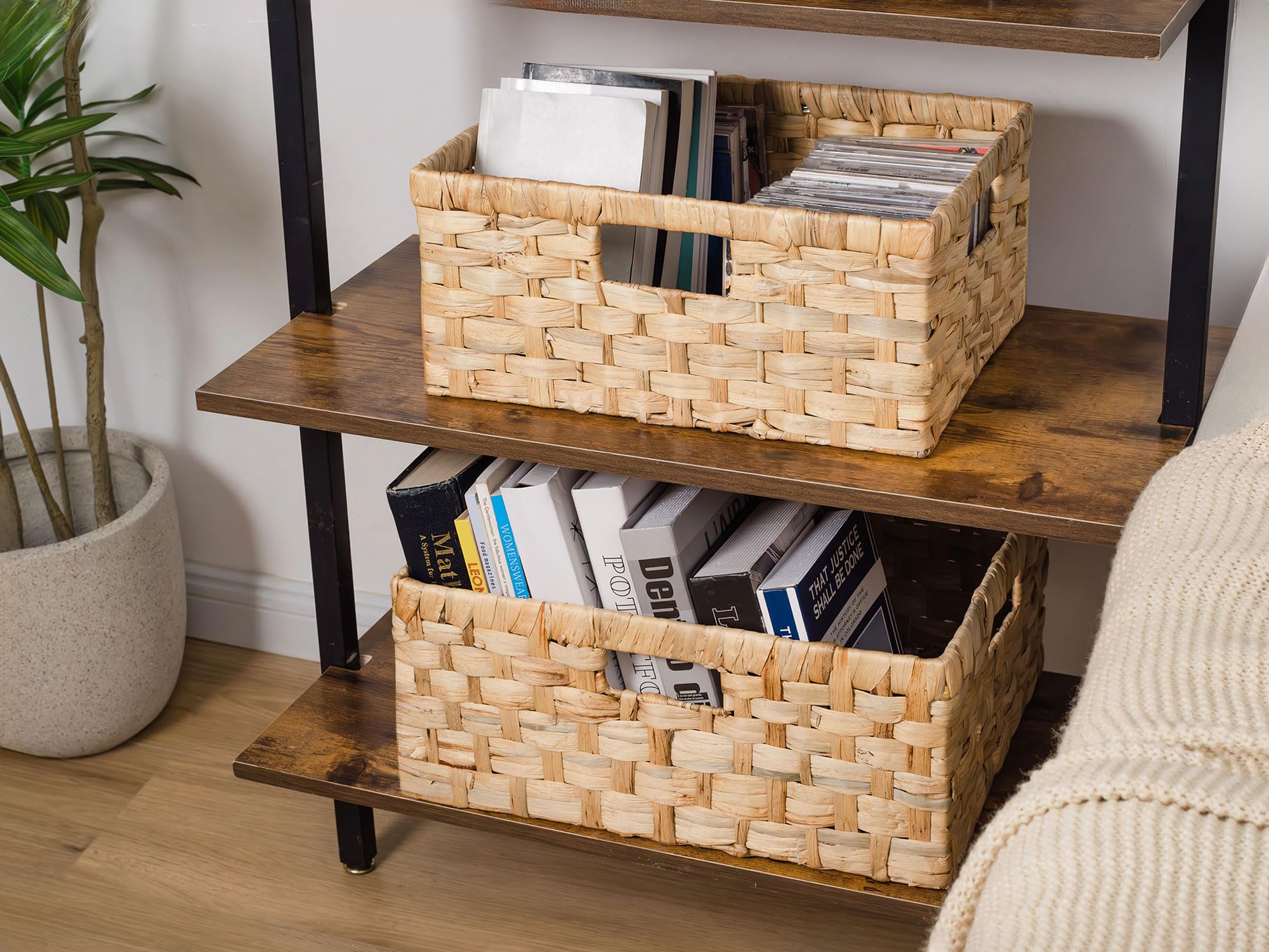 StorageWorks Wicker Basket, Hand-Woven with 3 Handles, Laundry Baskets for Organizing, Water Hyacinth Storage Baskets, 1-Pack, 15 ¼" L x 11 ¼" W x 7" H