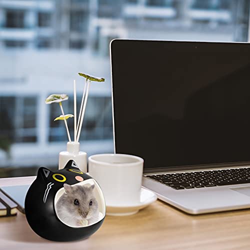 balacoo House- Plate Hedgehog/Chinchilla Cave Hideout Hamster Cat Pig Cartoon Cage Cooling Sand Specter with Guinea Pig/Ceramic and Supplies Adorable Summer Mini Pet Black, Tiny House Accessories