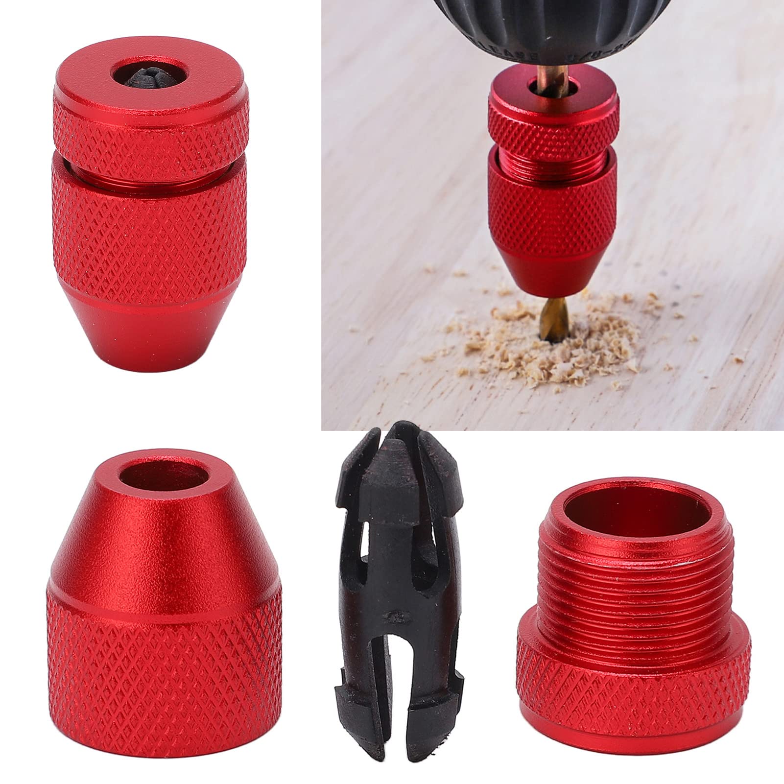 Aluminum Alloy Adjustable Drill Depth Stop Collar Red Woodworking Drilling Auxiliary Tool for Furniture Installation(For 0.04 to 0.2in Drill Bit)