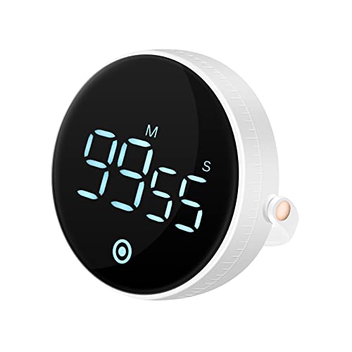 Digital Kitchen Timer, Visual Timer, Magnetic Countdown Countup Timer with Large LED Display, Digital Timer, Handy for Cooking, Exercising, Teaching, Easy for Children and Elderly (White)