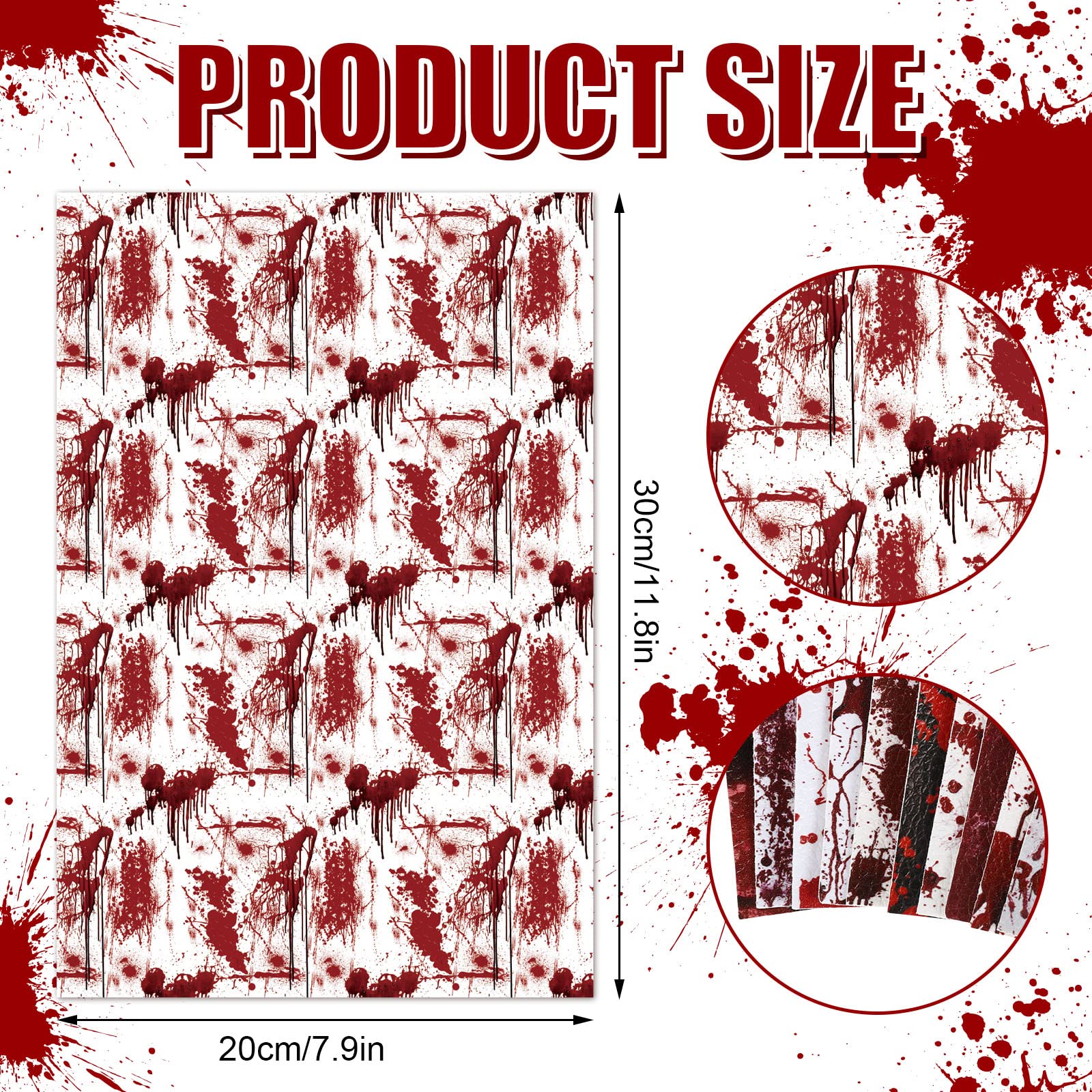 AnyDesign 10Pcs Halloween Theme Faux Leather Sheets Spooky Bloody Printed Synthetic Leathers Red White Black Scary Bloodstain Fabric Leathers for Halloween DIY Craft Earring Hair Bow Making, 8 x 12"