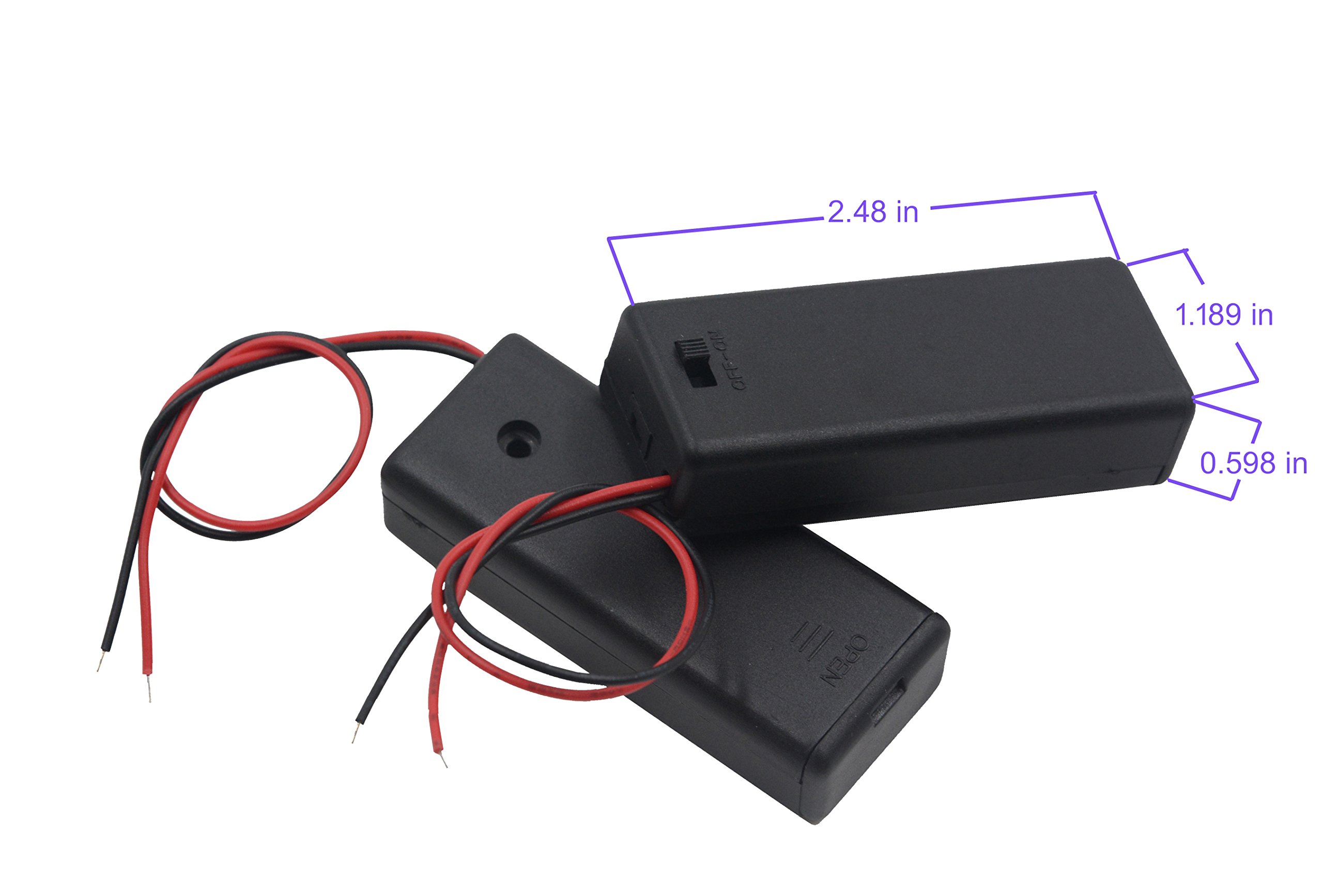 LampVPath (Pack of 3 2 AAA Battery Holder with Switch, 2 x 1.5V AAA Battery Holder Case with Wire Leads and ON/Off Switch