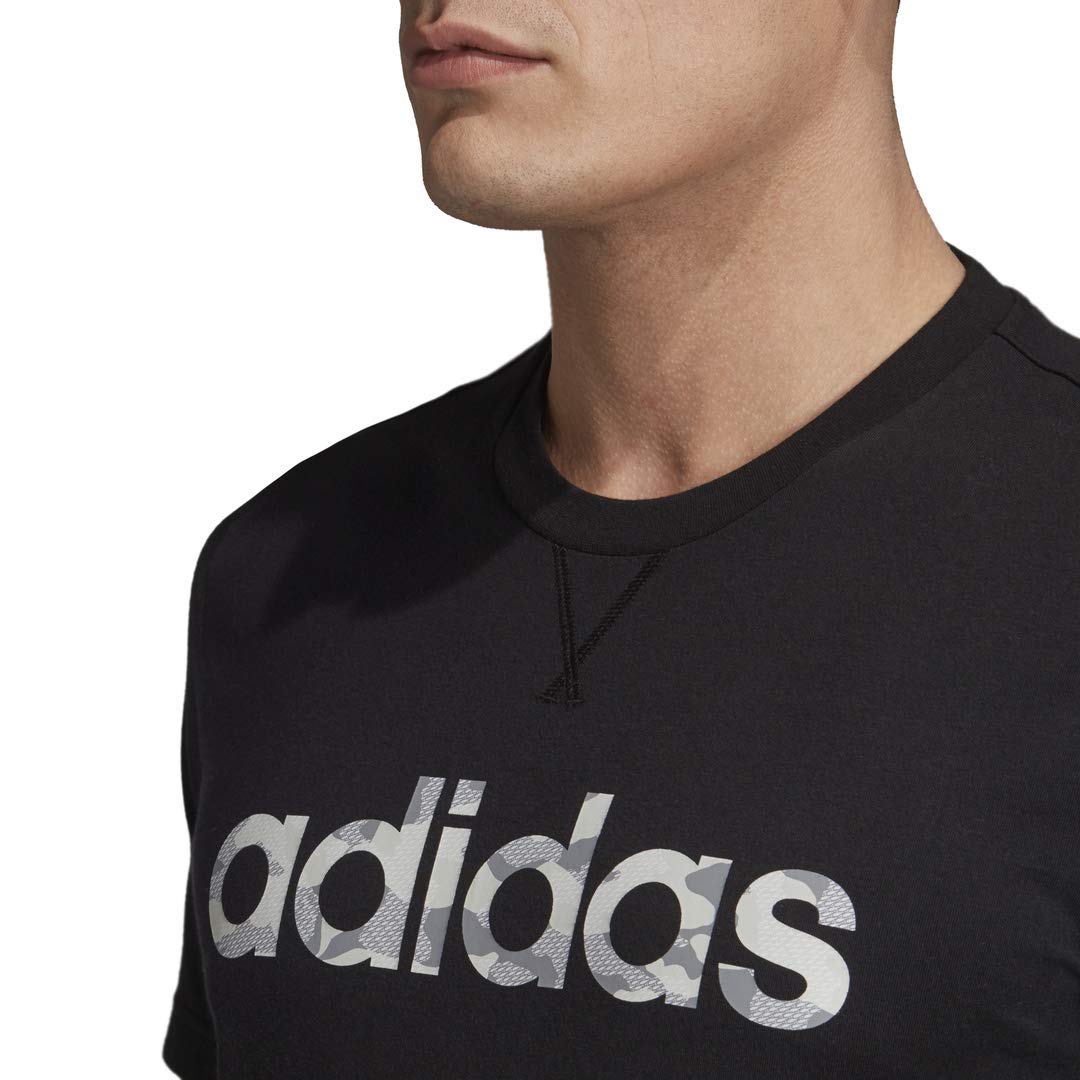 adidas mens Camo Linear Tee Black/White/Grey /Grey Small