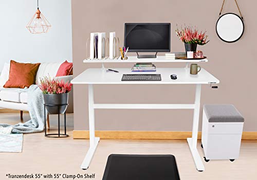 Stand Steady Tranzendesk 55 Inch Standing Desk | Easy Crank Height Adjustable Sit to Stand Workstation | Modern Ergonomic Desk Supports 3 Monitors | Perfect for Home & Office (55"/ White)