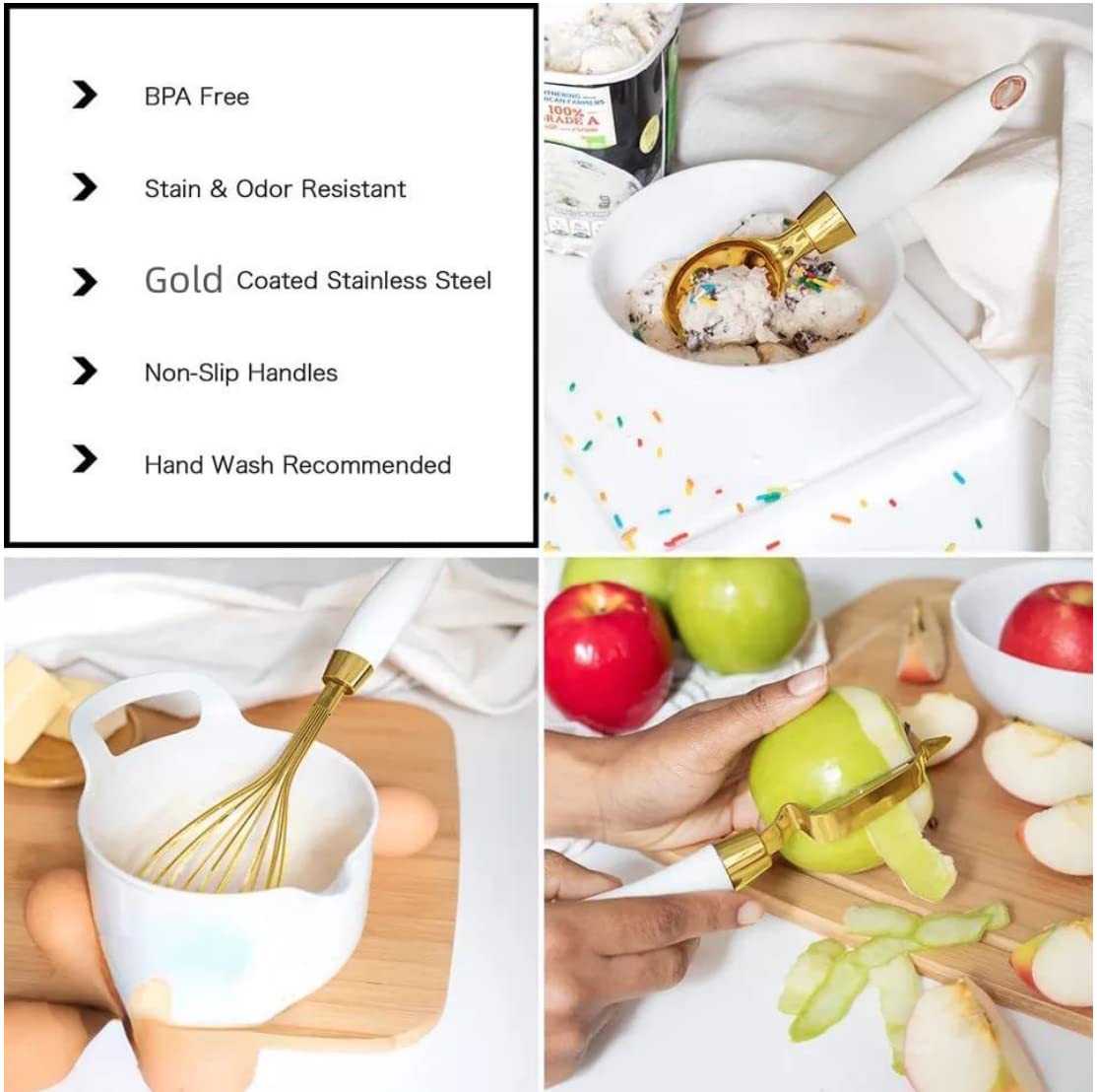 7 Pcs Gold Kitchen Tools Set Kitchen Accessories Gadget Set Gold Coated Stainless Steel Utensils Set