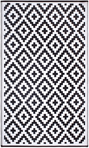 FH Home Outdoor Rug - Waterproof, Fade Resistant, Reversible - Premium Recycled Plastic - Geometric - Porch, Deck, Balcony, Mudroom, Laundry Room, Patio - Aztec - Black & White - 3 x 5 ft