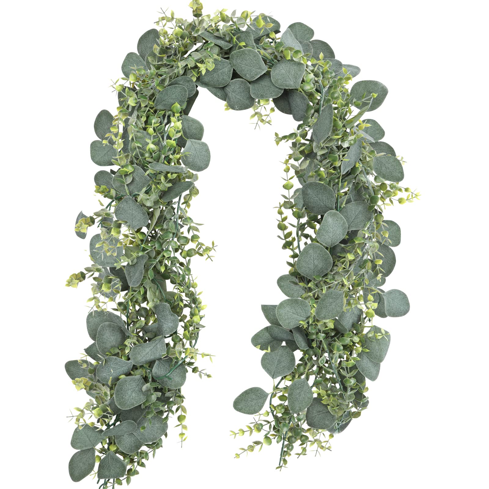 CEWOR 2 Pack 5.5ft Artificial Eucalyptus Garland Spring Garland Fake Silver Dollar Greenery Garland Vines Table Runner for Wedding Home Party Mantle Wall Decor