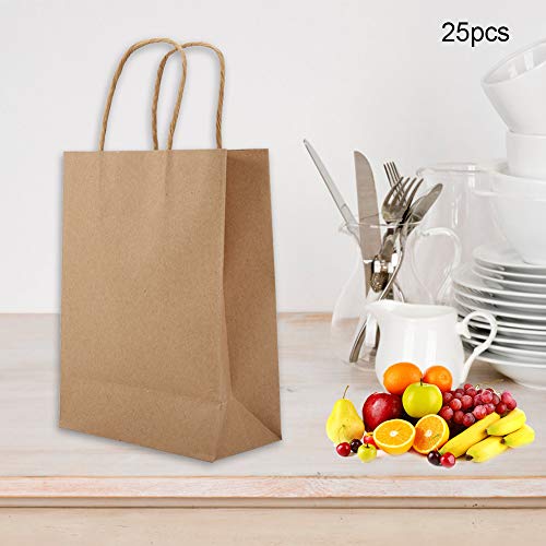 Akozon 25 PCS Gift Bag Kraft Paper For W Favor Bag With Handle Black For Home Use, Multifunctional Accessory (Yellow kraft paper)