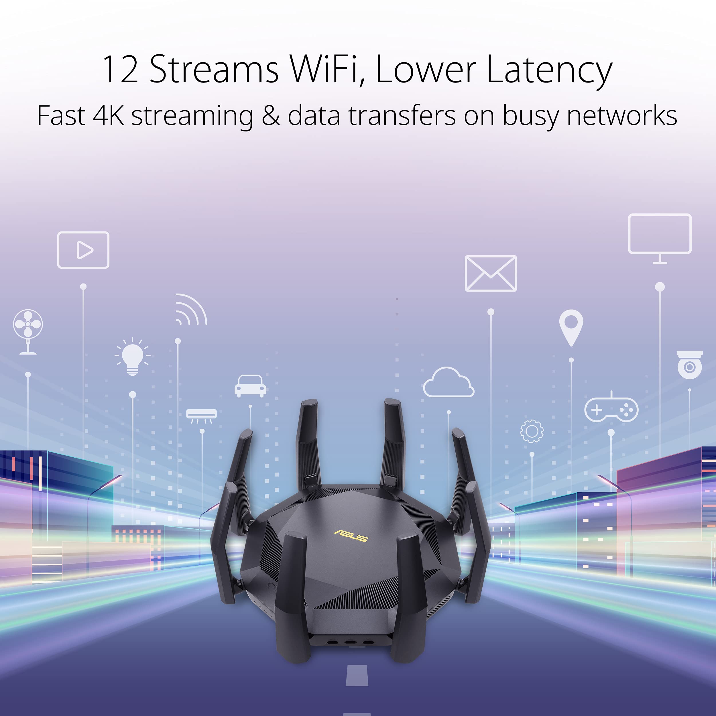 ASUS RT-AX89X (AX6000) Dual Band 12-stream WiFi 6 Extendable Router, Dual 10G Ports, Gaming Port, Mobile Game Mode, Subscription-free Network Security, Instant Guard, VPN, AiMesh Compatible