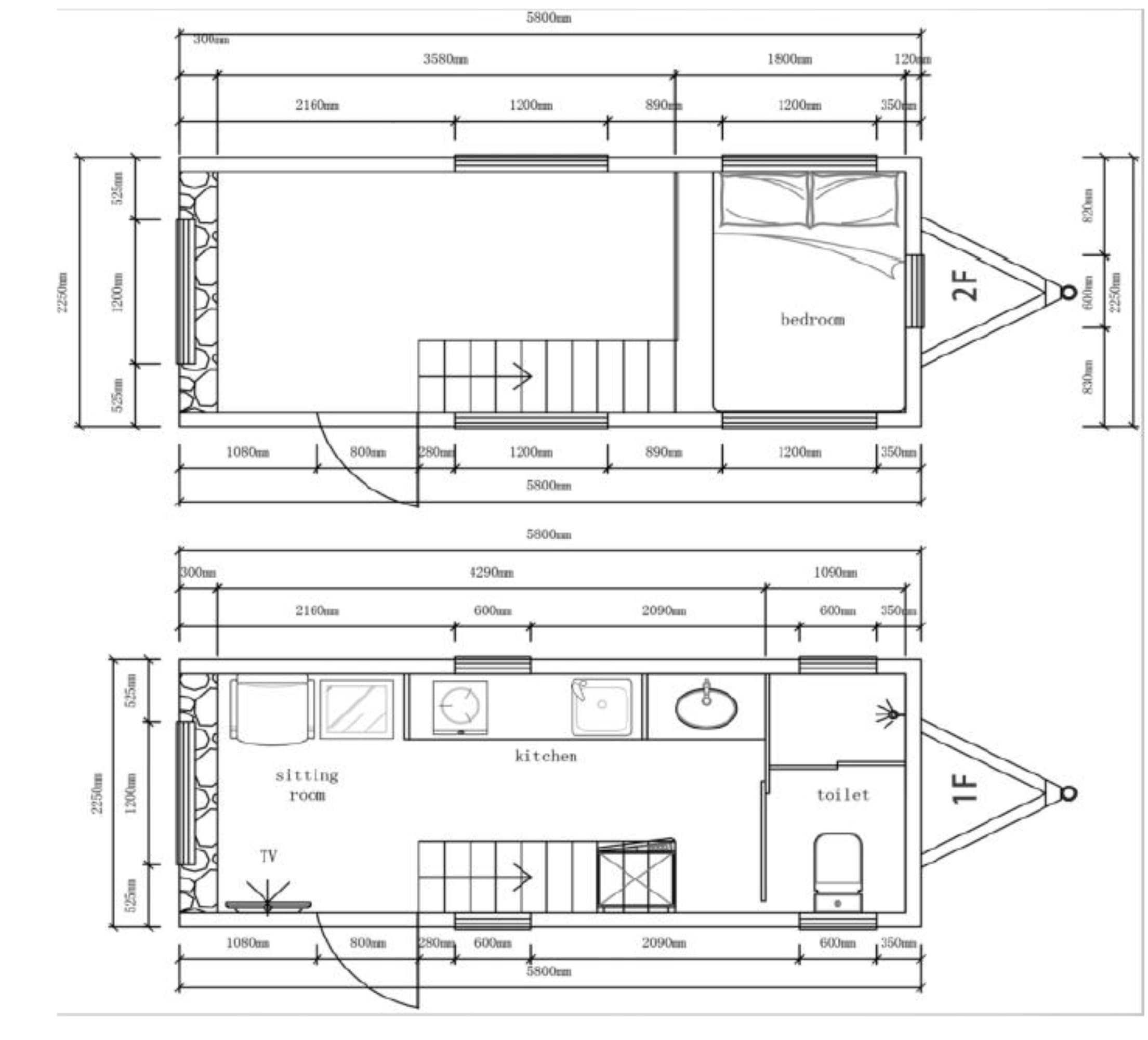 Aluminum Tiny Movable Prefabricated Insulated House with 1 Bathroom, 1-3 bedrooms & 1 Kitchen- Tiny loft House, Mini Caravan,Travel Camper Trailer for Family (Modern, 3, Bedroom)