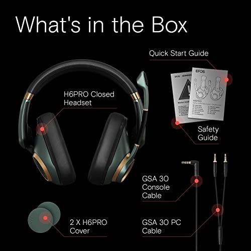 EPOS H6Pro - Closed Acoustic Gaming Headset with Mic - Over-Ear Headset β Lightweight - Lift-to-Mute - Xbox Headset - PS4 Headset - PS5 Headset - PC/Windows Headset - Gaming Accessories (Green)