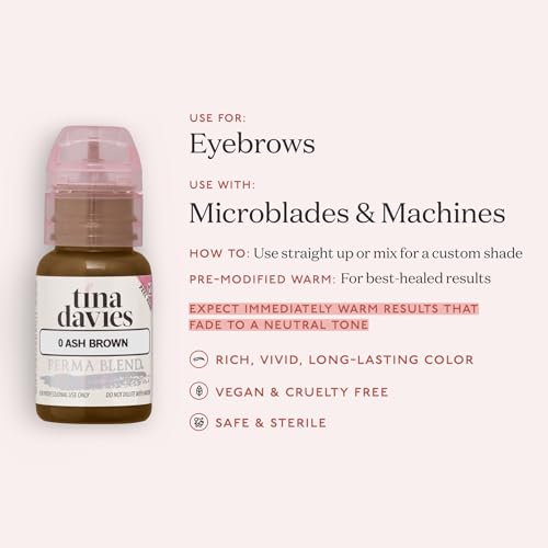 Tina Davies Professional X Perma Blend Brow Pigment - Permanent Eyebrow Makeup - Colours Heal True to Tone - High Retention - Ash Brown, 1/2oz