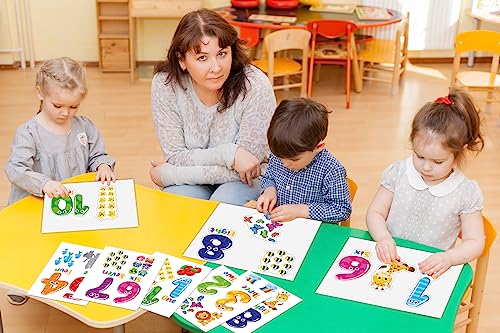 FLYAB Numbers Wall Stickers 5 Sheets Learning Educational Number Wall Decals Peel and Stick Animal Wall Decals Stickers for Kids Toddlers Classroom Playroom Daycare Nursery Bedroom Decorations
