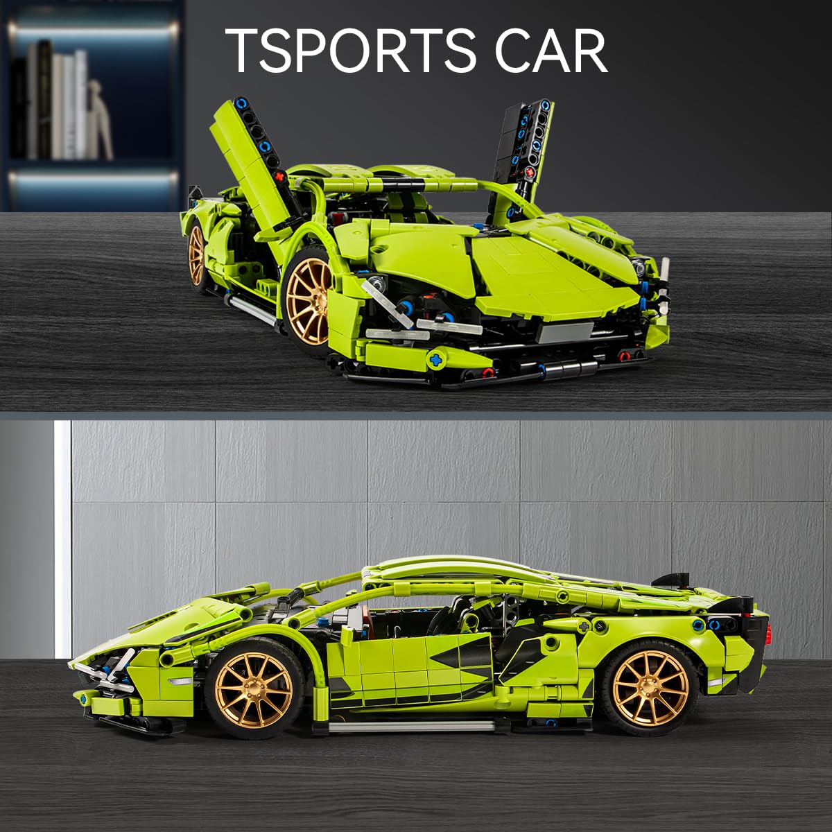 DAHONPA Green Sports Car MOC Building Blocks Kit, 1:14 Scale Sports Car Model Toys(1268 Pcs), Static Version, no Power Pack, Gift for Adults and Kids