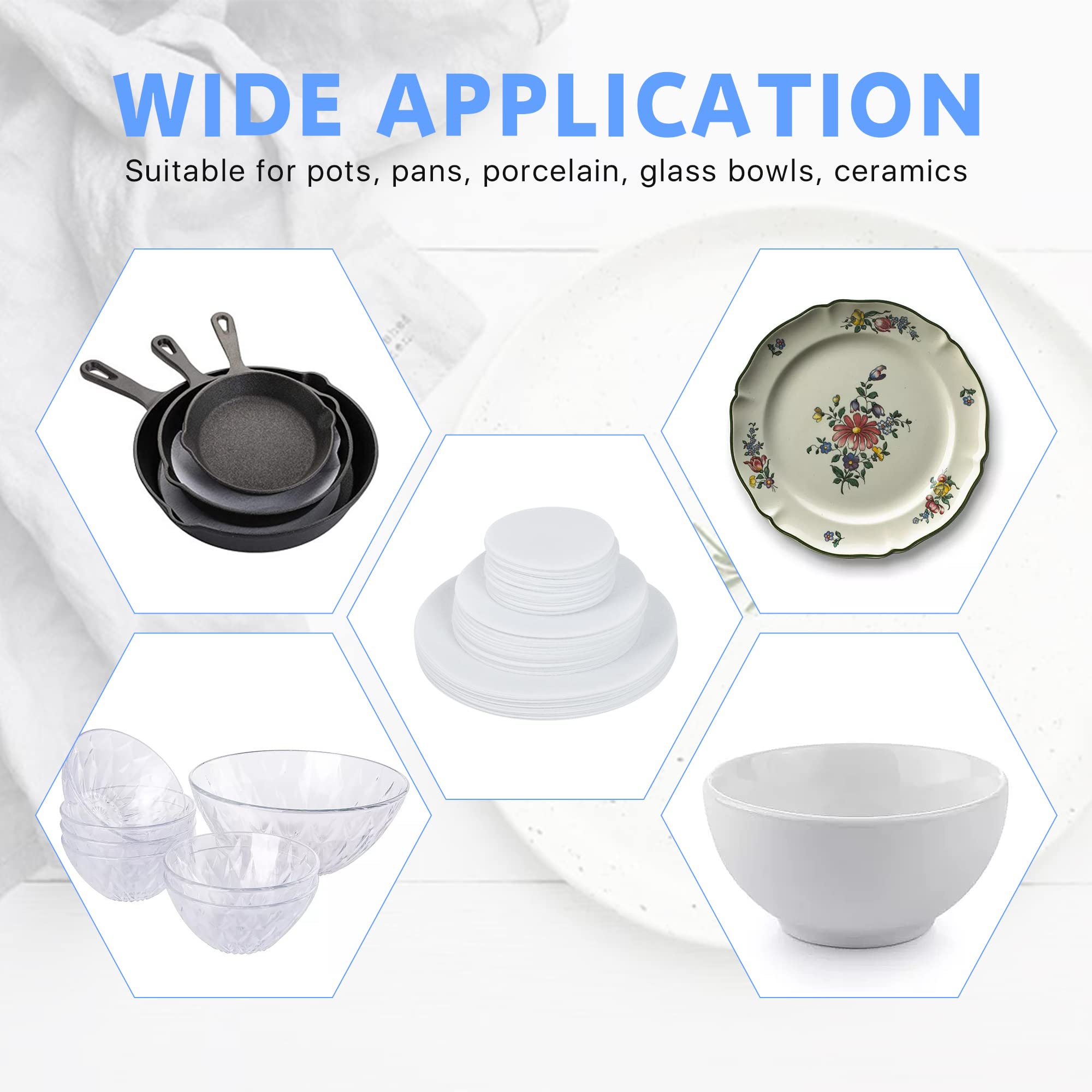 Aemygo 100 Pack Thick Felt Plate Dividers 3 Sizes China Dish Separators Protectors Soft Felt Plate Protectors for Protecting and Stacking Cookware Porcelain Glass Bowls Ceramics(5in, 7.5in, 10.5in)