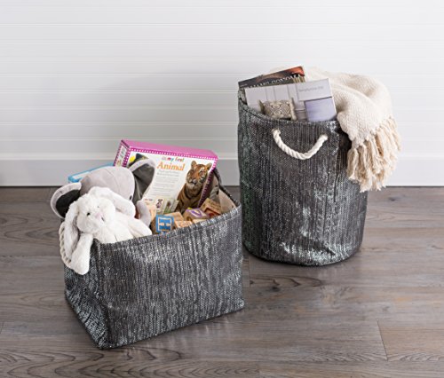 DII Woven Paper Storage Bin, Metallic Lurex, Black, Small Round