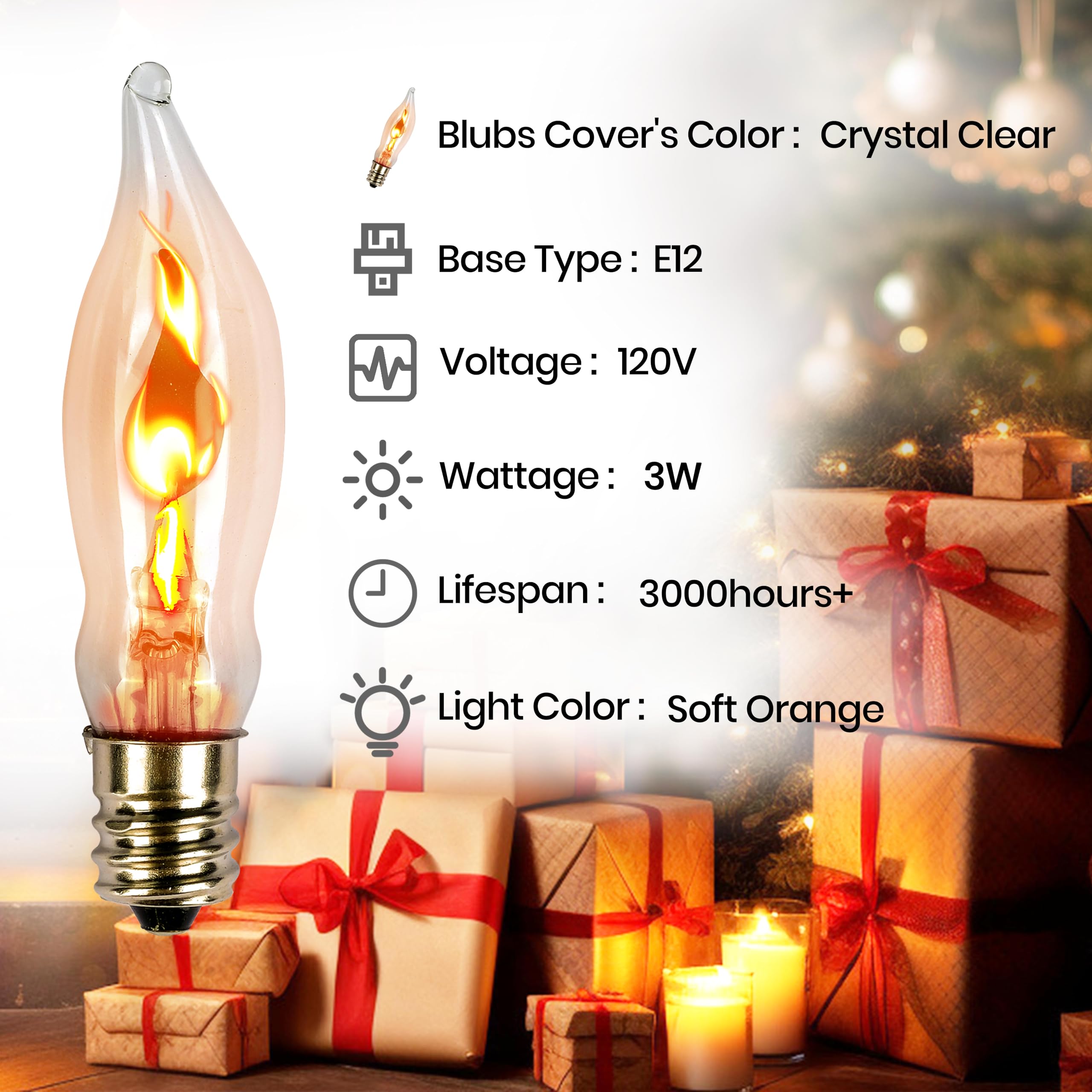 OHLGT Flicker Flame Light Bulb for Hallowwen Christmas Decorative 3 Watt, 120V, E12 Flame Candelabra Light Bulbs(6 Packs)