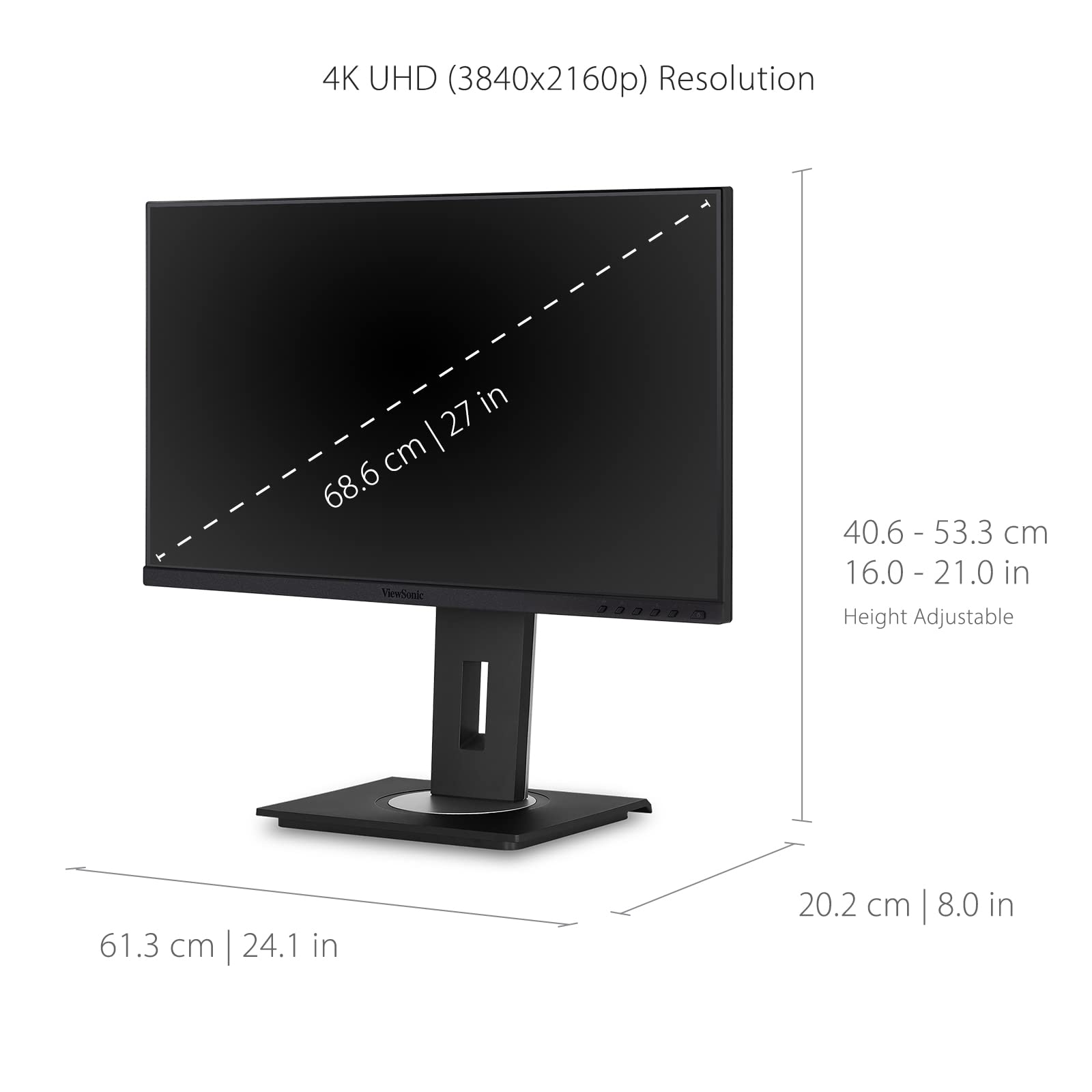 ViewSonic VG2756-4K 27 Inch IPS 4K Docking Monitor with 90W USB C, RJ45, HDMI, Display Port (Renewed)
