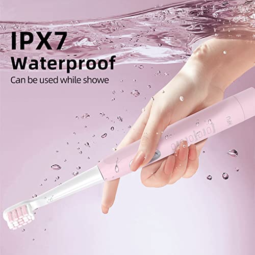 XFU Sonic Toothbrushes for Adults and Kids, 3 Brush Heads, with 5 Modes and IPX7 Waterproof, Battery Electric Toothbrush Build in 2 Mins Timer 40,000 VPM XF-11 Pink