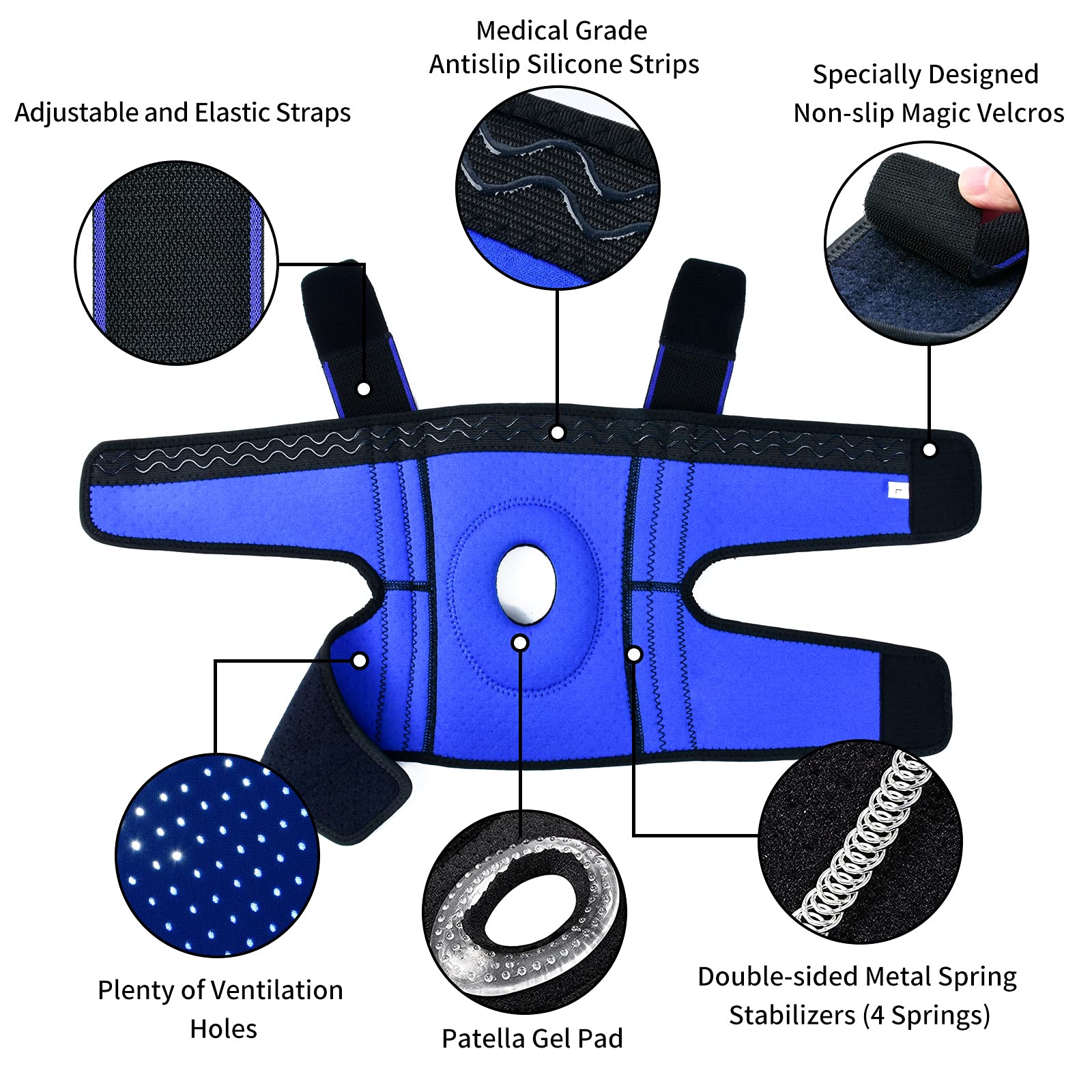 ABYON Knee Brace with Side Stabilizers & Patella Gel Pads for Meniscus Tear, Knee Support with Compression Band for Maximum Knee Pain Support and fast recovery, Non Slip Adjustable Knee Braces for Men