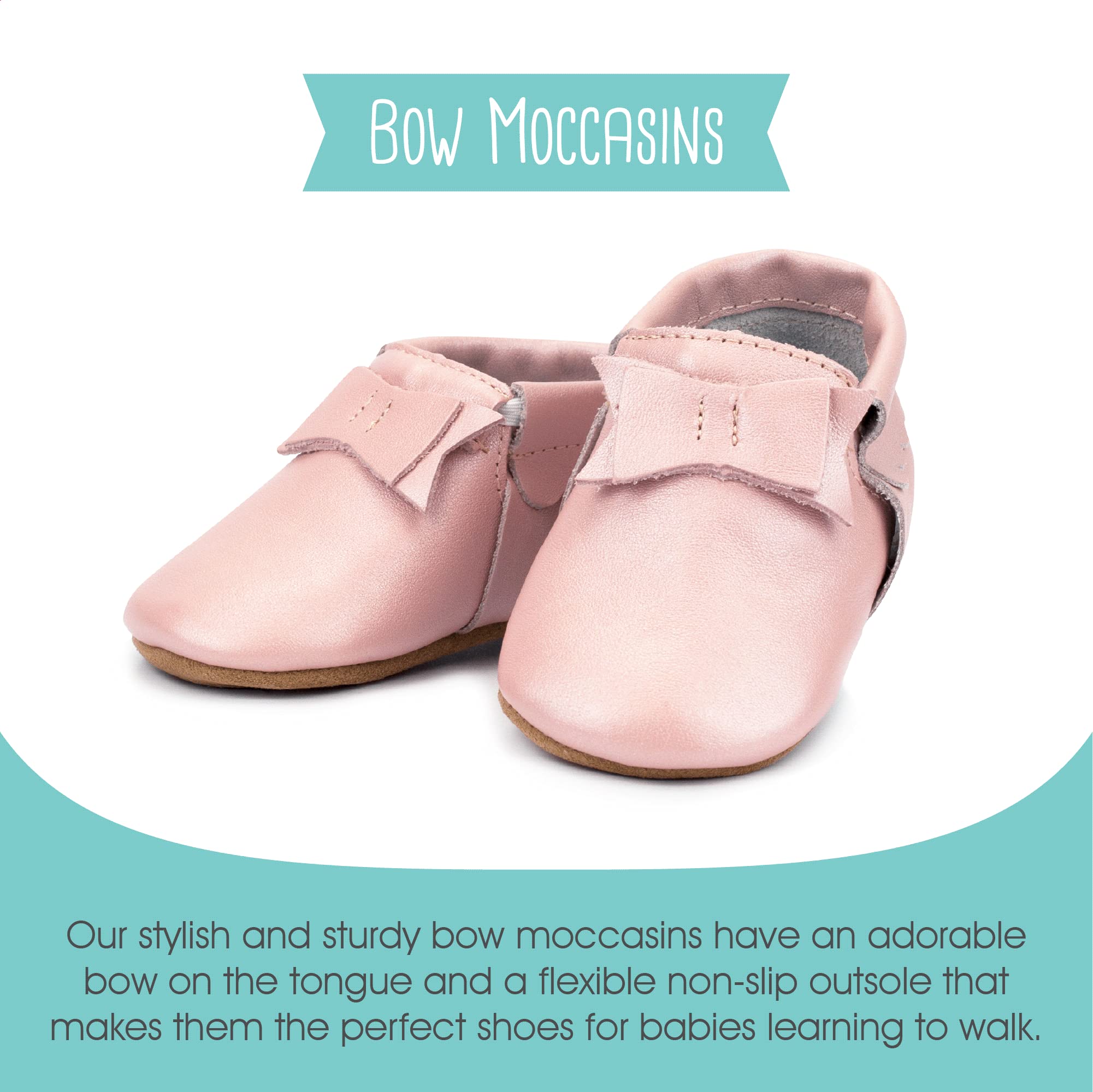 Zutano Unisex Baby Leather Moccasins, Slip Resistant, Soft-Sole Stay On Baby Shoes, Pink Shimmer, 18M