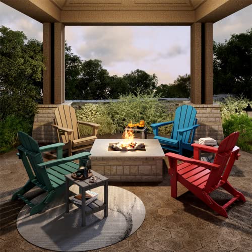 MUCHENGHY Folding Adirondack Chairs, Patio Chairs, Lawn Chairs, Outdoor Chairs, Adirondack Chair Plastic, Fire Pit Chairs, Weather Resistant with Cup Holder for Deck, Backyard, Garden(Lake Blue)
