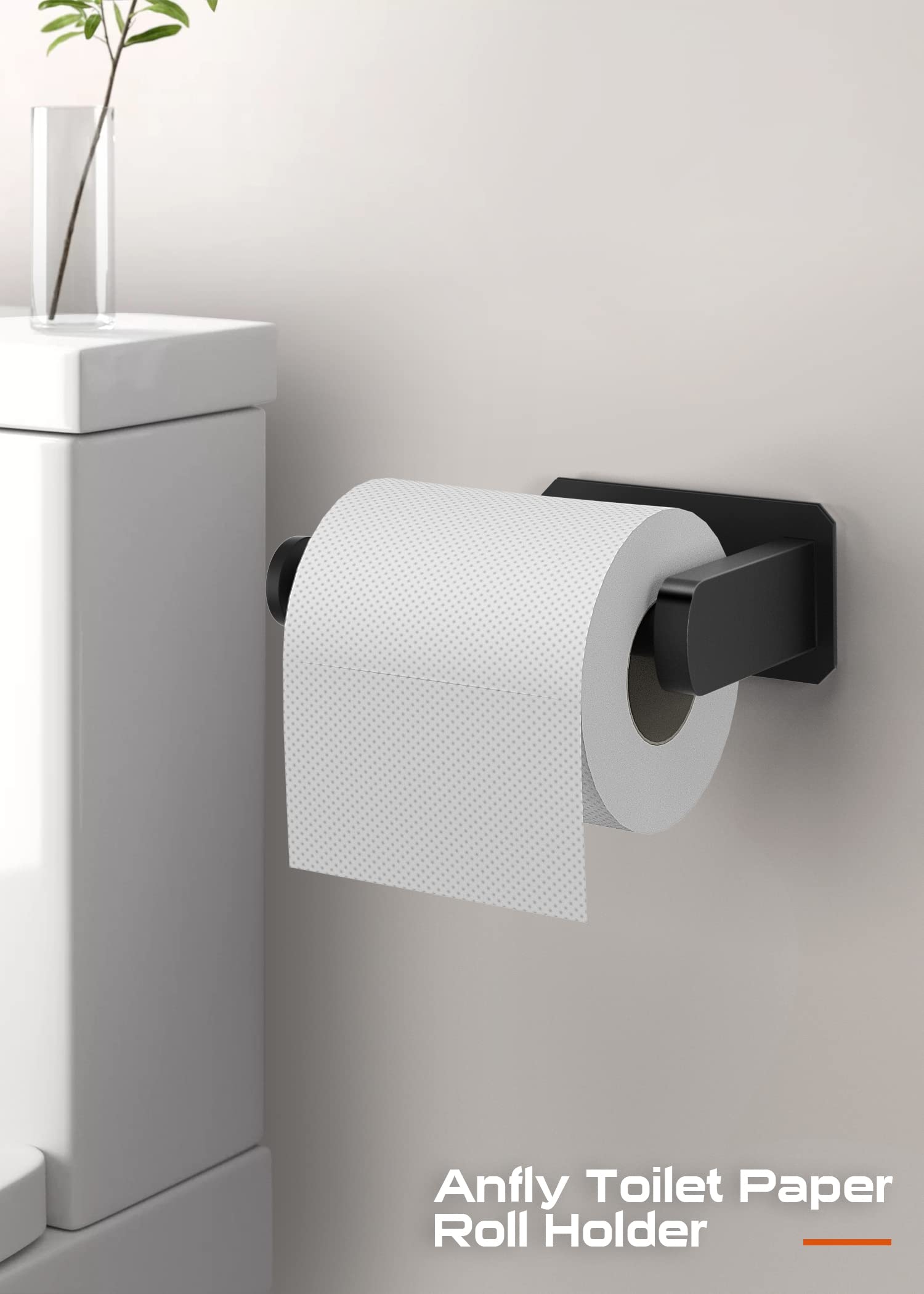 Anfly RV Camper Self Adhesive Toilet Paper Holder with 2 Hanging Hooks for Campers, Bathroom, Kitchen and Bedroom,No Drill/Stick On Toilet Paper Holder Wall Mount, Black