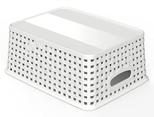 Woven Plastic Storage Baskets, 6 Pack White Weave Bins Organizer, 10.1" x 7.55" x 4.1"