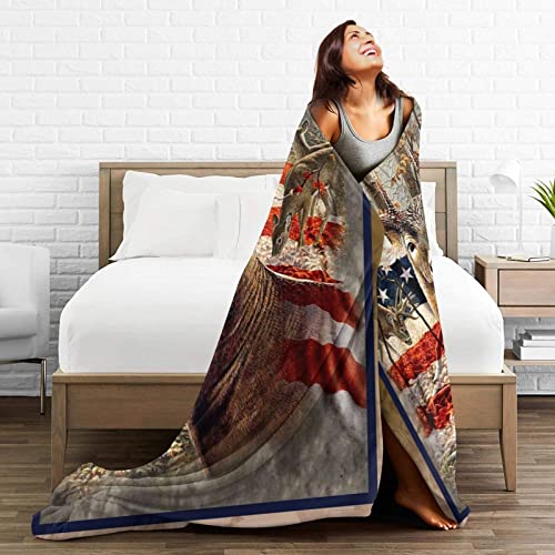 American Flag Deer Blankets 60"X50" Ultra-Soft Flannel Throw Blanket Plush Cozy Throws for Sofa Bed Micro Fleece Blanket for Adults Kids