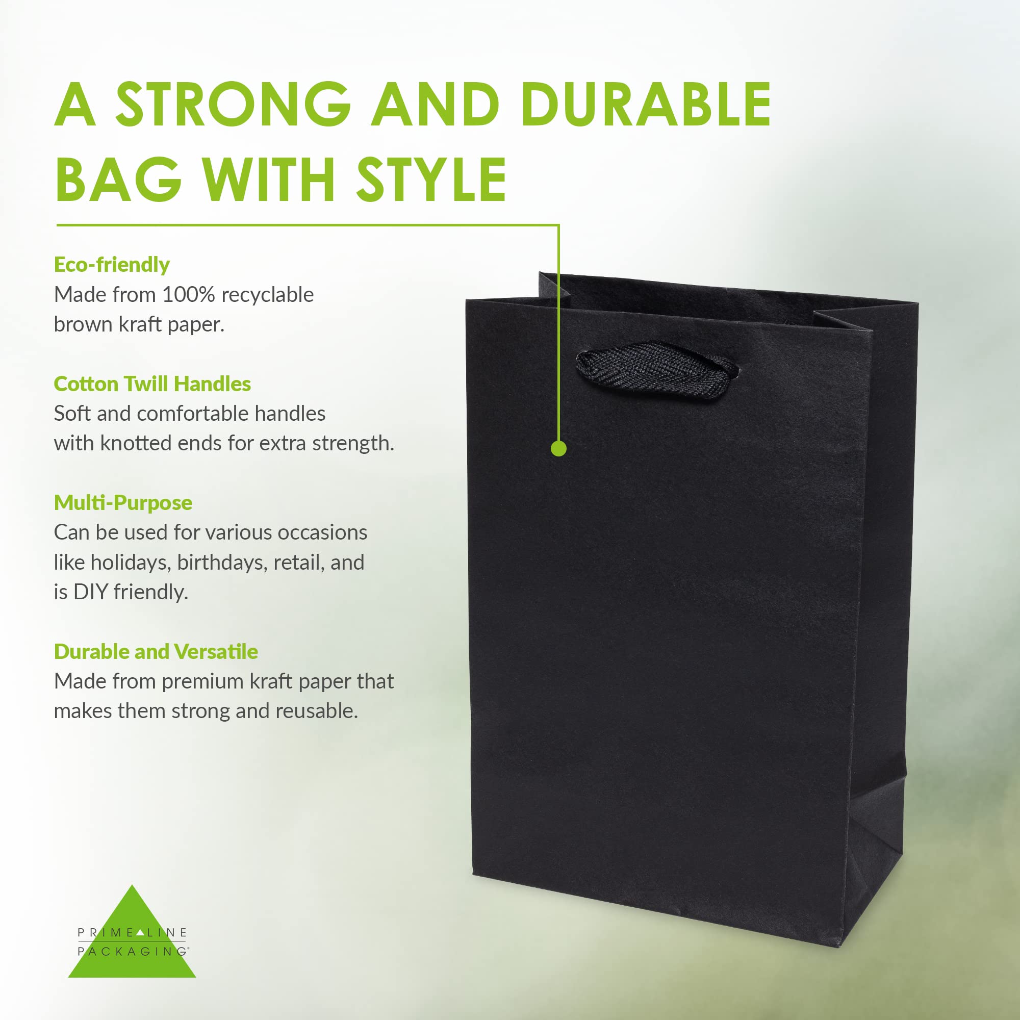 Prime Line Packaging 6x3x9 50 Pack Mini Black Gift Bags with Handles Small, Party Gift Bags, Kraft Paper Gift Bags Bulk for Small Business, Boutique