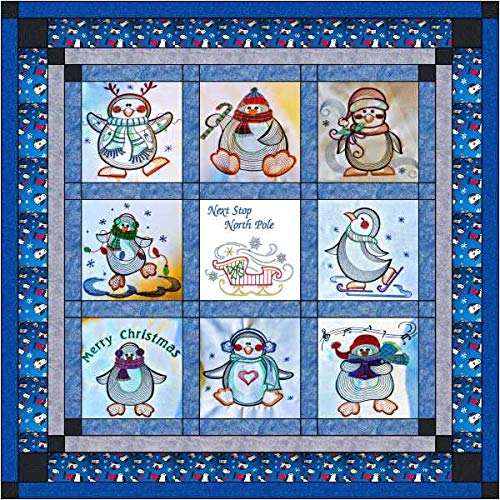 Quilt Kit Christmas Penguins/Pre Cut Ready to Sew/Finished Embroidery