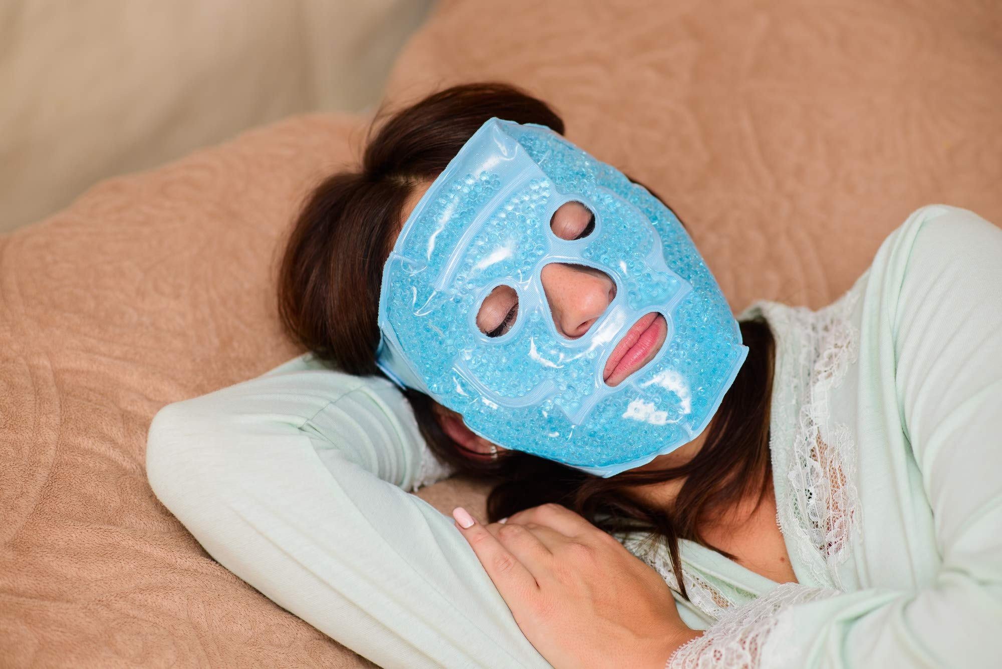Sofida Cold Hot Gel Face Eye Mask - Reduce Puffy Dark Circles Bags Under Eyes Migraines Stress Relief - Heat Ice Therapy Pack Compress - Sinus Pressure Acne Headaches Relaxation (Blue)