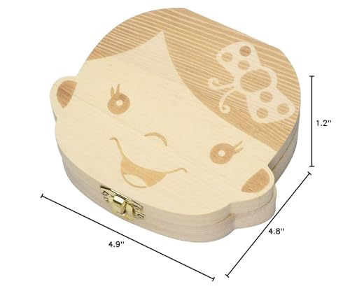 Mogoko Baby Teeth Keepsake Box Wooden Tooth Fairy Boxes, Child Kids Tooth Storage Holder Organizer(Girl, English; Customized Personalized Optional)