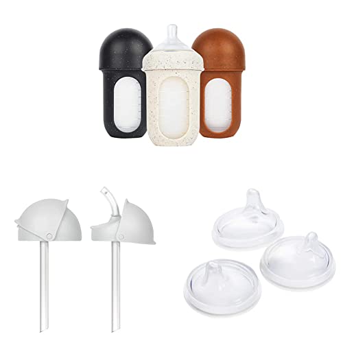 Boon NURSH Reusable Silicone Baby Bottles & NURSH Silicone Straw Conversion Top, Straws for NURSH Baby Bottles & NURSH Silicone Sippy Cup Lid, 6 Months and up